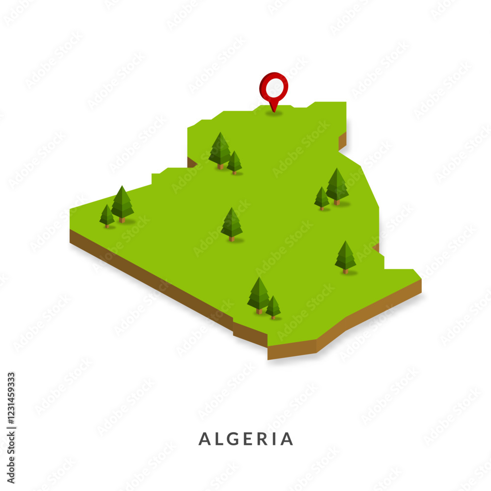Isometric Map of Algeria. Simple 3D Map. Vector Illustration - EPS 10 ...
