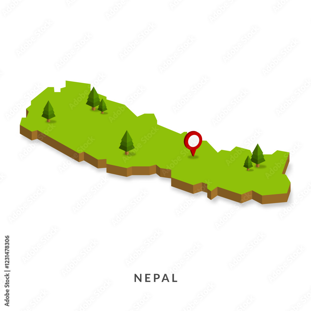 Isometric Map of Nepal. Simple 3D Map. Vector Illustration - EPS 10 ...