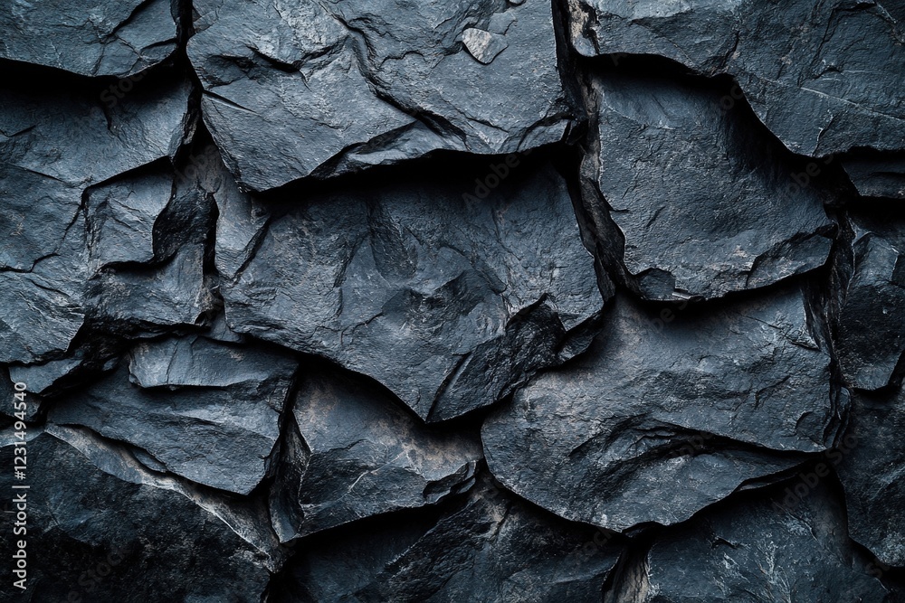 Black rock wall texture on a solid black background for design and ...