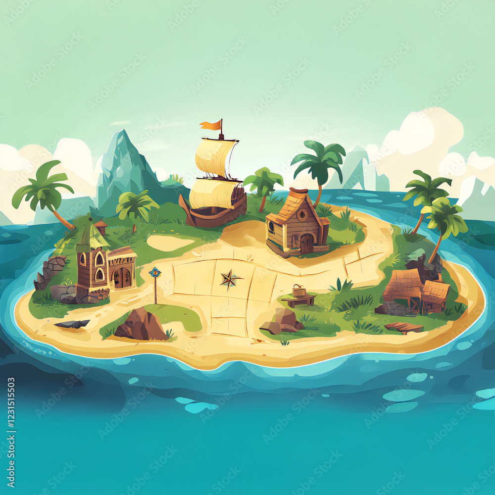 Antique Compass Guiding the Way on a Treasure Map of Uncharted Lands ...