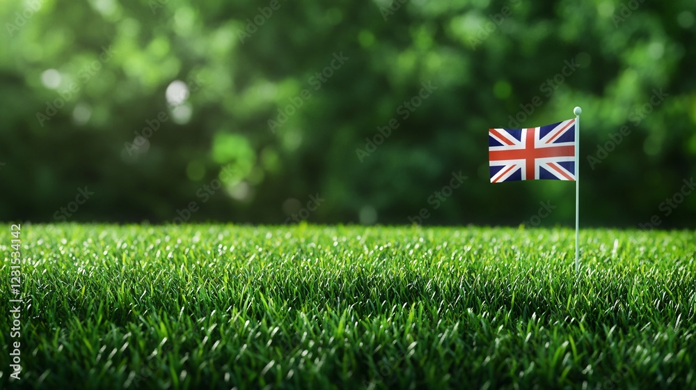 Union Jack flag on lush green grass, a symbol of British identity and ...