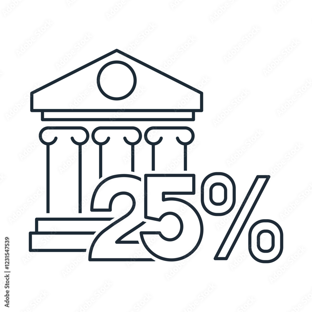 25 percent duties,tariffs . Vector linear icons isolated on white ...