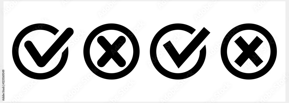Tick and cross icon Check mark clipart set. X, yes, no symbol. Vector ...