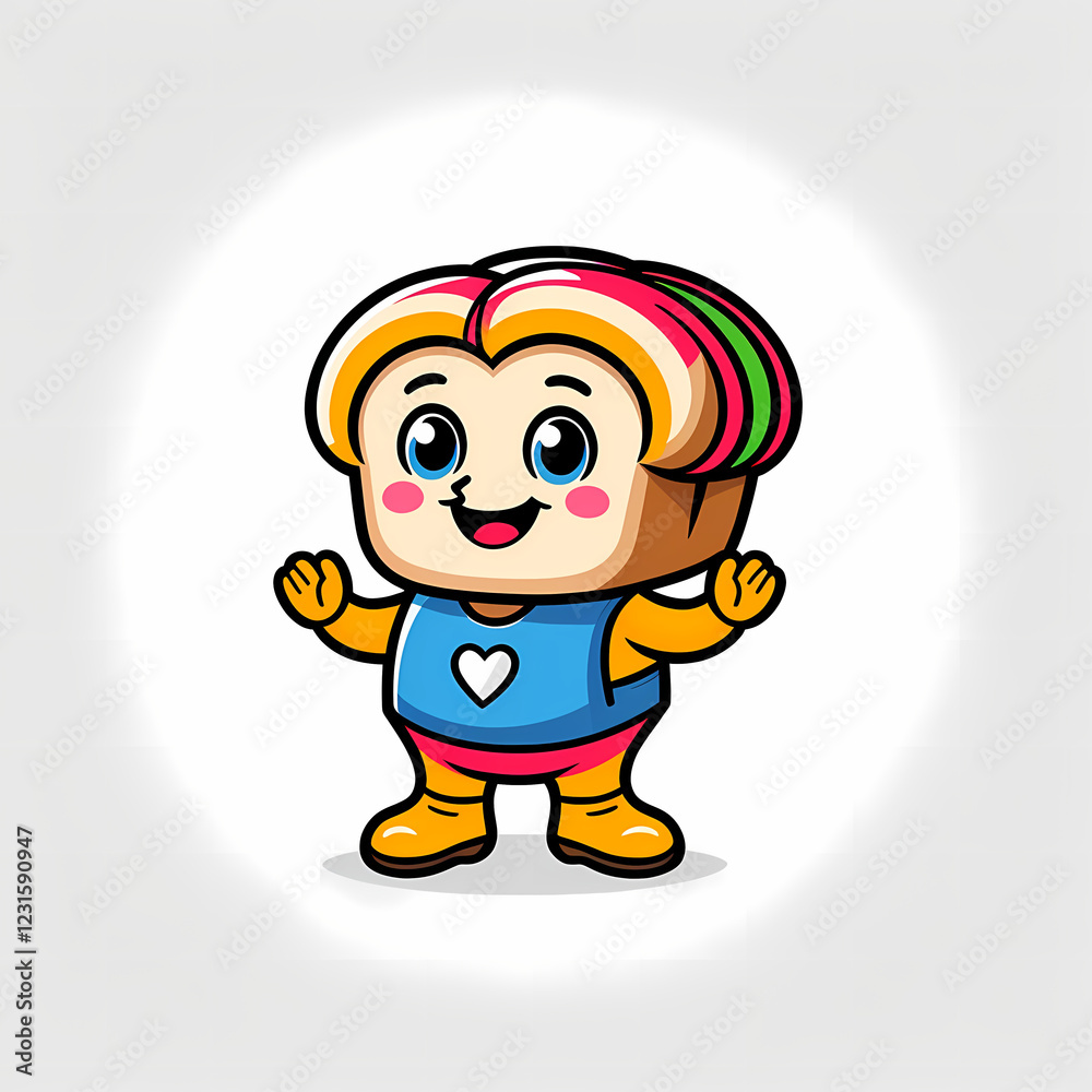 Little bread kid mascot with colorful hair and heart shirt / Niño pan ...