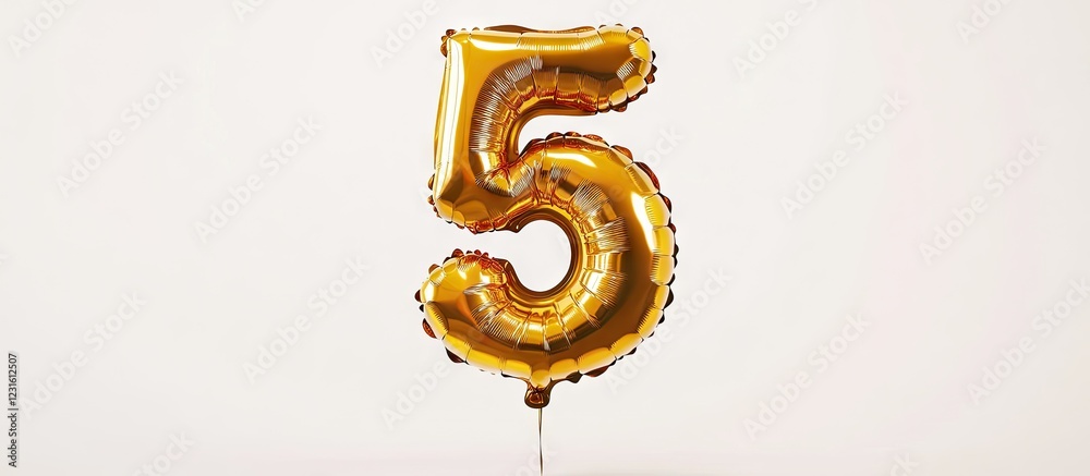 Golden number 5 balloon in shiny gold color prominently positioned at ...