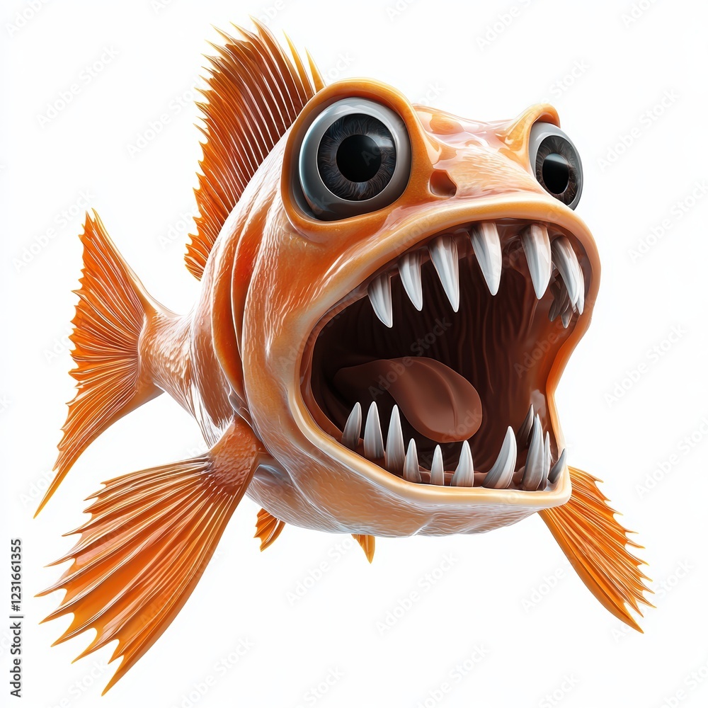 Fangtooth fish with oversized fangs and dark eyes, placed on a bright ...