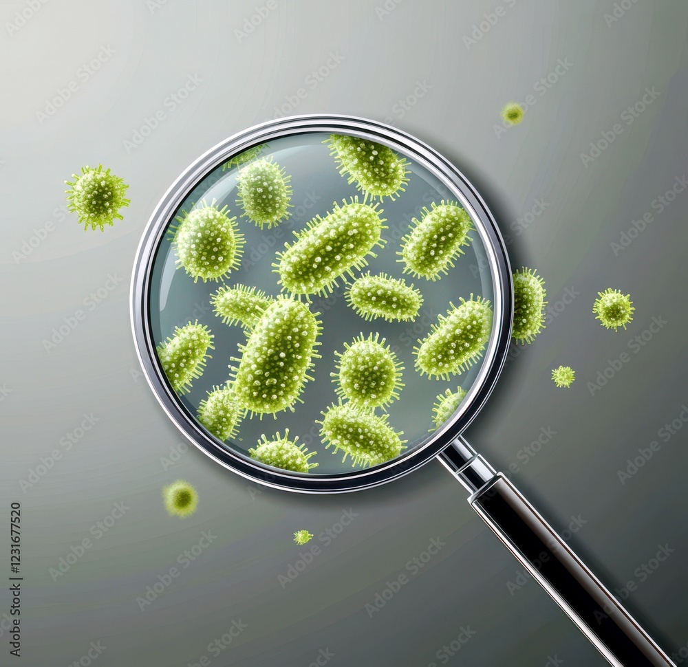 Magnified view of green bacteria under microscope highlighting texture ...