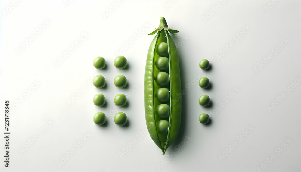 Vegetables A minimalist composition where the open pea pod is centered ...