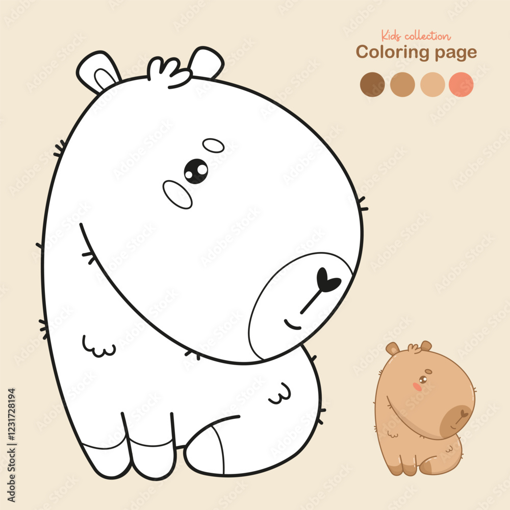Outline capybara cartoon kawaii animal. Isolated color and Line drawing ...