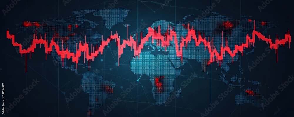 Global market crash Red graph on world map background Stock Photo ...