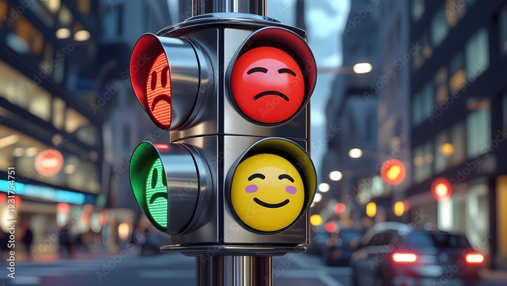 Traffic light with a twist: red and green lights display sad and happy ...
