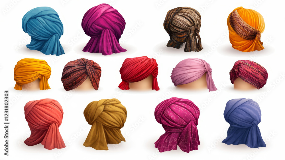 Turbans, indian and arab headdress for man and woman. Vector realistic ...