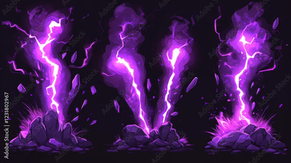 Lightning bolt hit into ground, vfx effect. Electric thunderbolt strike ...