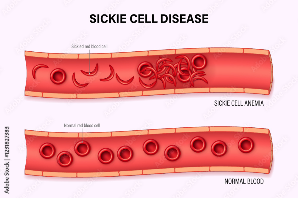 Sickle cell disease. Diagram of comparison Blood flow between sickle ...
