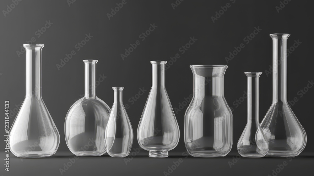 Chemistry measuring glass beakers. Realistic vector illustration set of ...