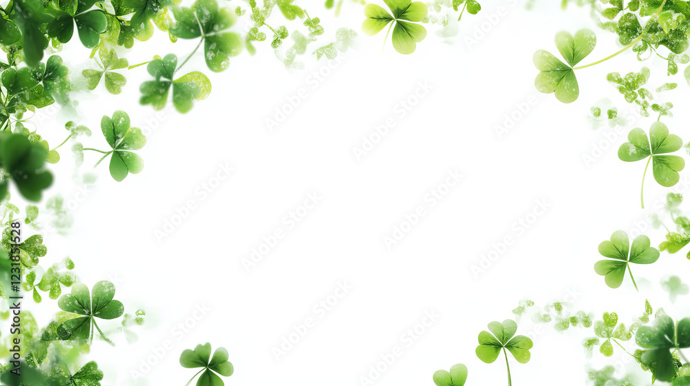 Lucky four leaf clover, border for Irish Patricks day background. Green ...
