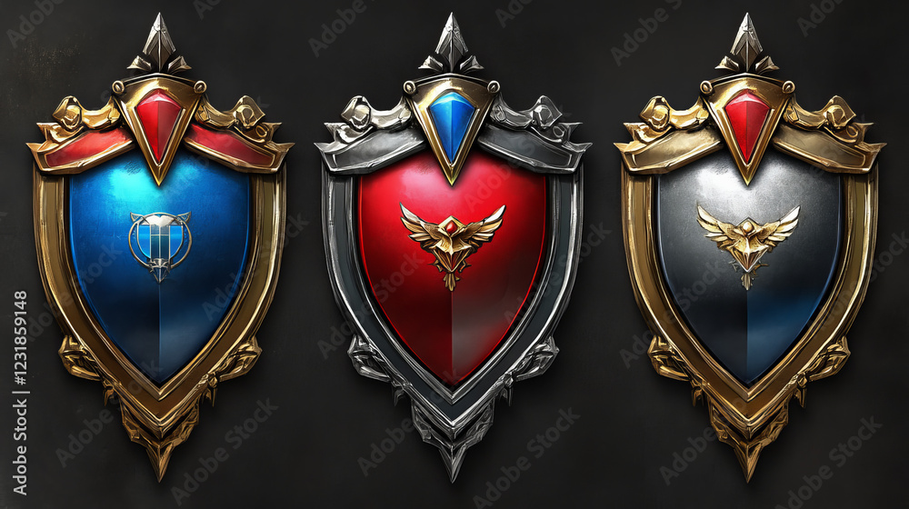 Game rank badges set isolated on background. Vector cartoon ...
