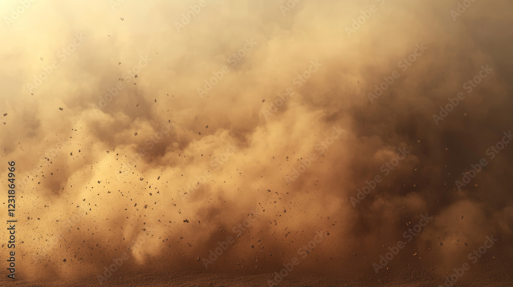 Dust clouds, dirty brown smoke, heavy thick smog with motes sand and ...