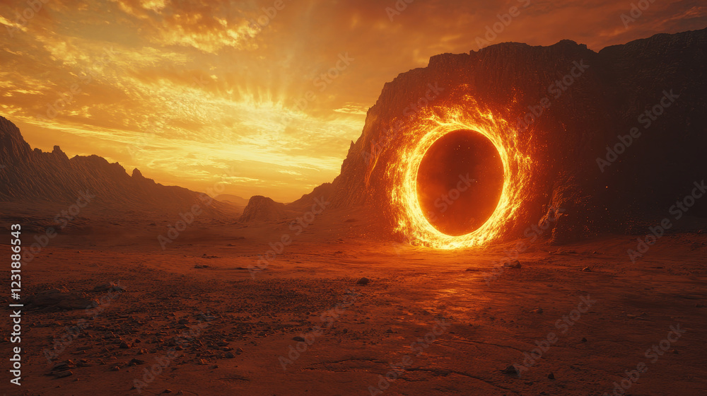 Mars desert planet with portal landscape background in space. Martian ...