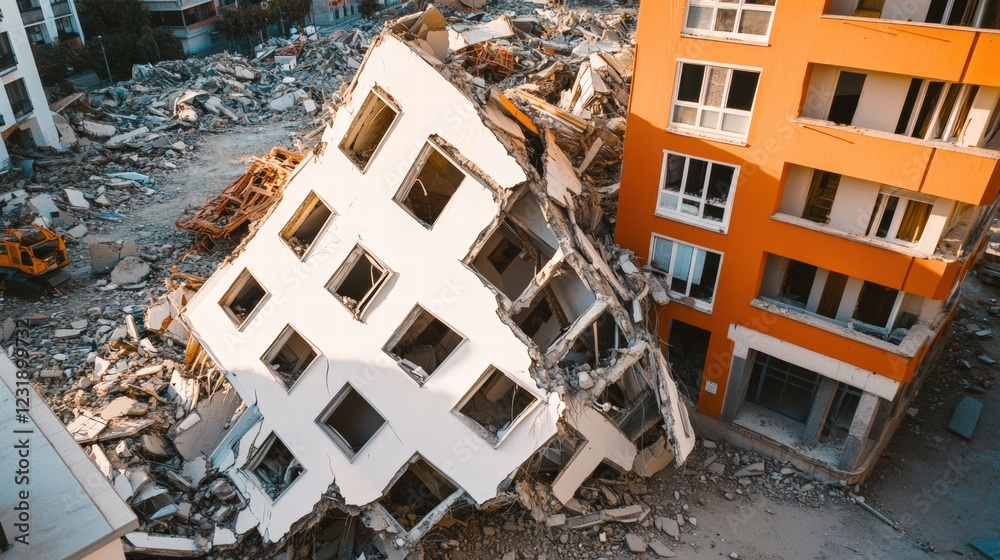 Collapsed Building After Devastating Earthquake in Urban Area Stock ...