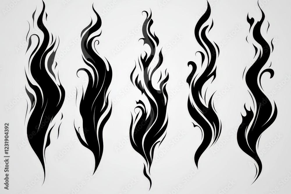 Unique black flame designs in various shapes and styles for tattoo or ...