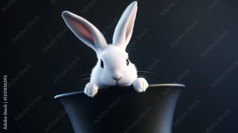 Rabbit ears stick out magician top hat, black vintage cylinder cap with ...