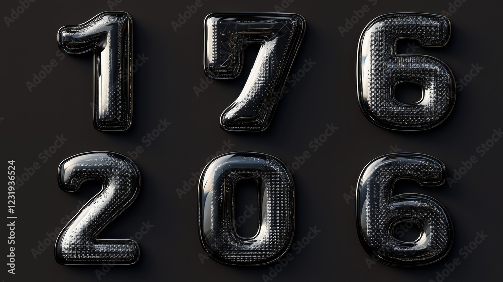 Vector 3d metal number font set. Glossy balloon alphabet sale set with ...