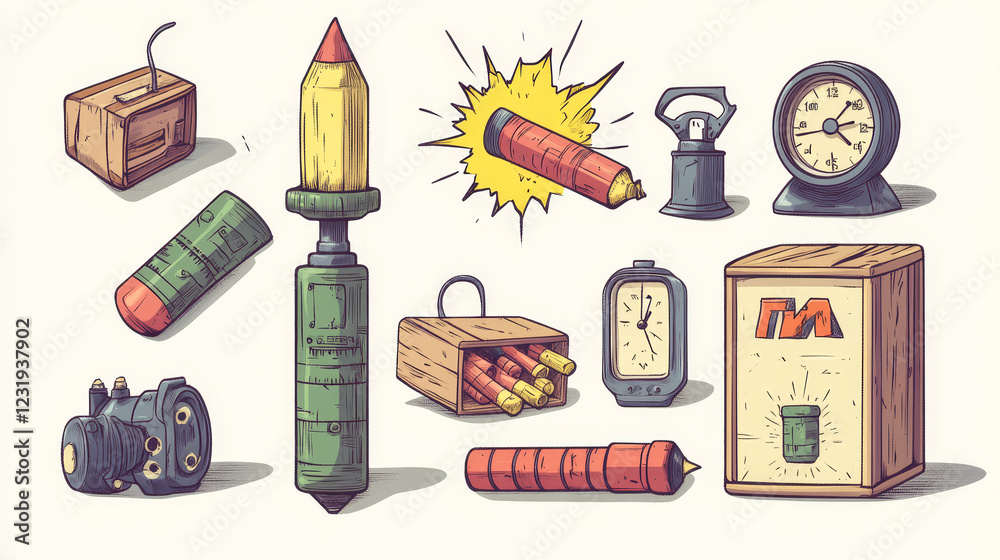 Cartoon set of tnt explosives isolated on white background. Vector ...