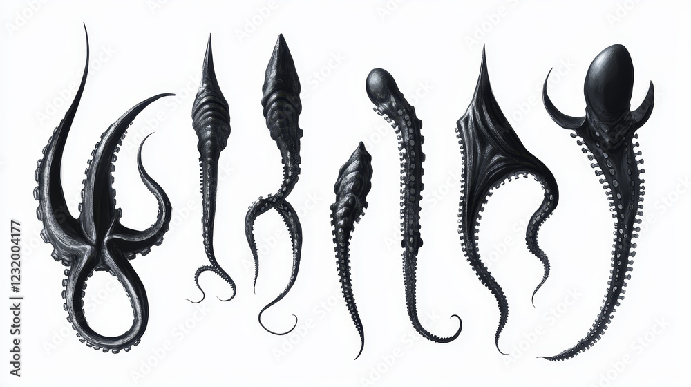 Octopus tentacles isolated set. Monster kraken or squid palps ...