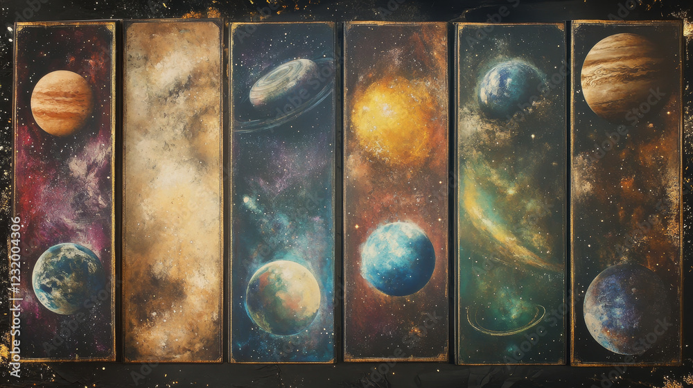 Ilustración de Stock Kids bookmarks with cartoon planets in space ...