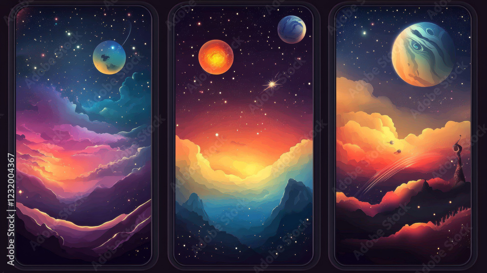 Ilustración de Stock Kids bookmarks with cartoon planets in space ...