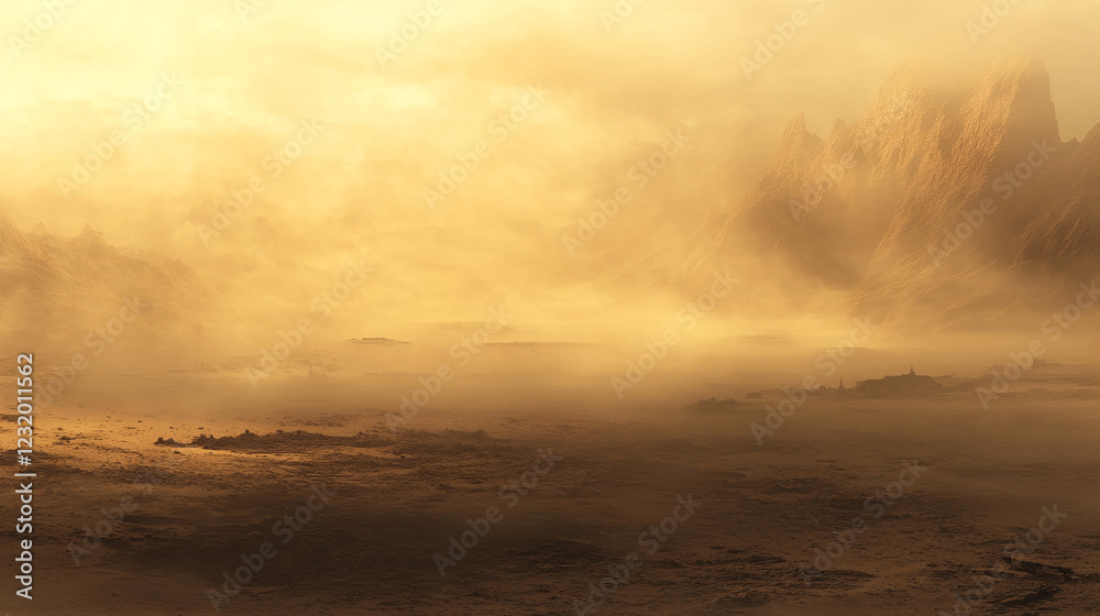 Dust cloud, dirty brown smoke, heavy thick smog with motes sand and ...