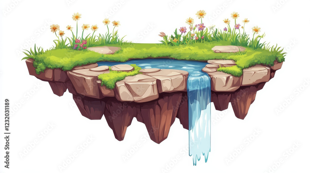 Game ui level map floating rocky land islands for jump with green grass ...