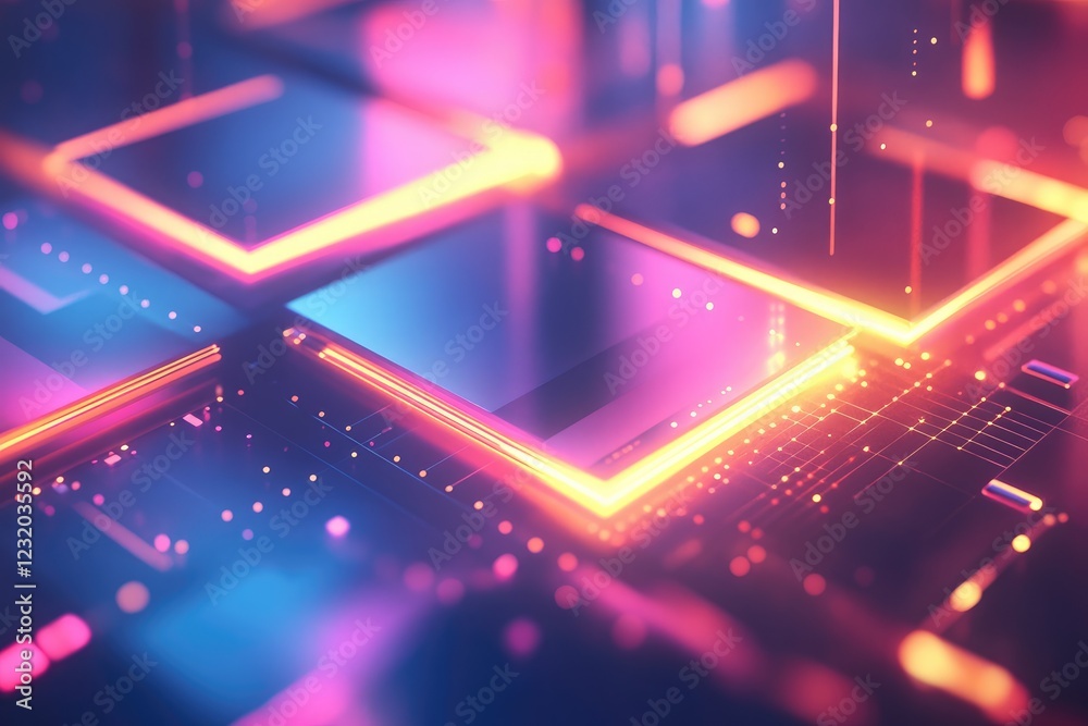 Floating abstract shapes forming a presentation frame, with glowing ...