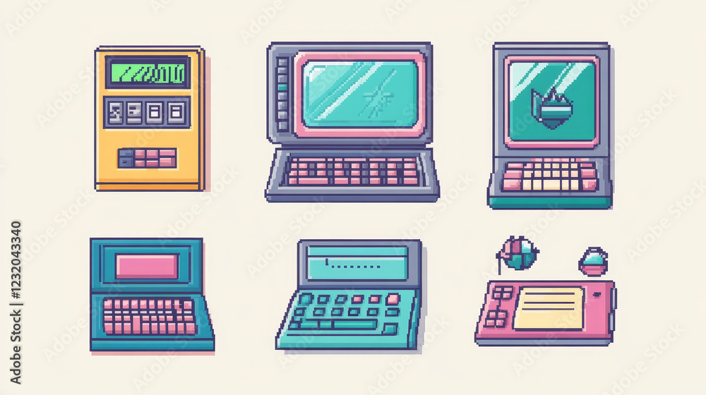 Old computer windows and icons set isolated on background. Vector ...