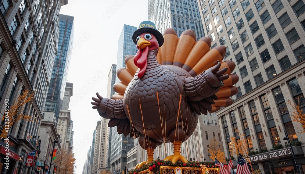 fThanksgiving Day Parade A festive image of a giant turkey balloon ...