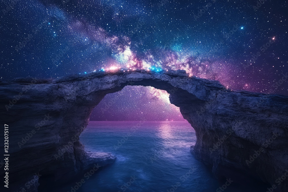 /imagine Twinkling stars forming a cosmic bridge over a vast chasm, the ...