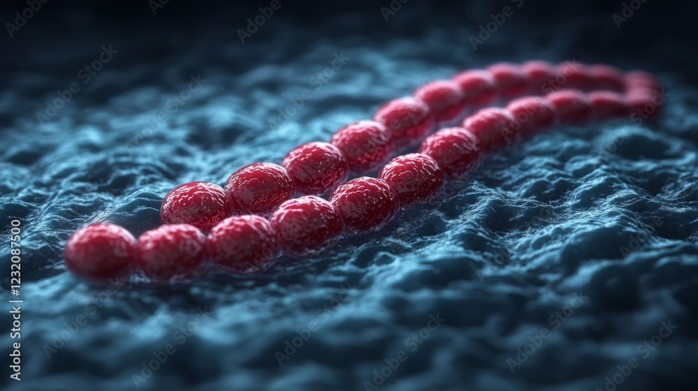 Microscopic View of Streptococcus Bacteria Chain on Cell Surface Stock ...