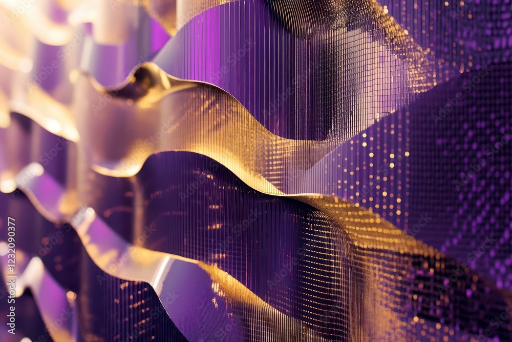 ethereal purple and gold geometric patterns forming abstract 3d shapes ...
