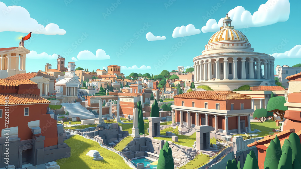 Parallax background Ancient Rome city isometric cartoon cityscape ...