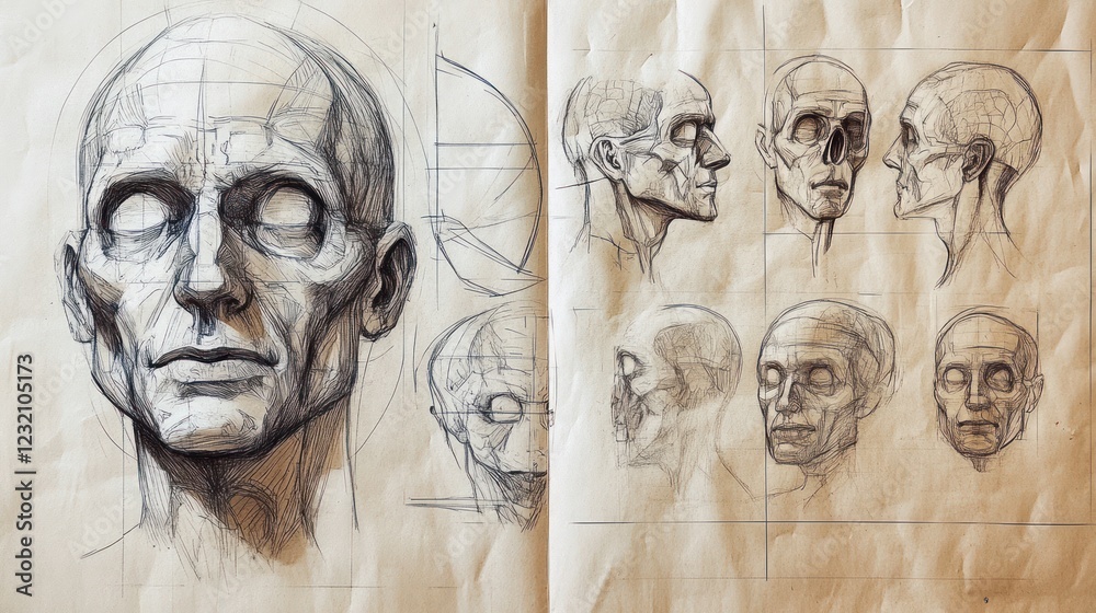 Masterful Anatomical Head Sketches: A Collection of Detailed Pen and ...