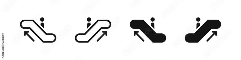 Escalator stairs. Escalator icon set. Elevator icons. Escalator symbols ...