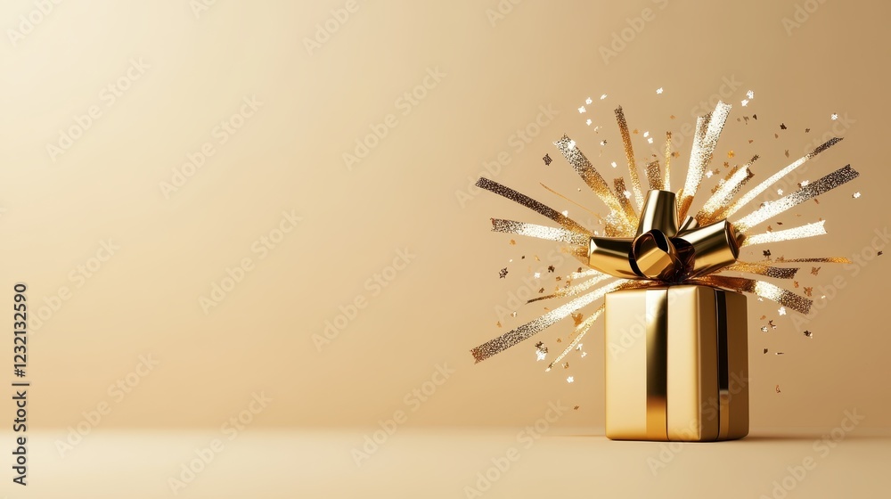 This mesmerizing image features a golden gift box bursting open with ...