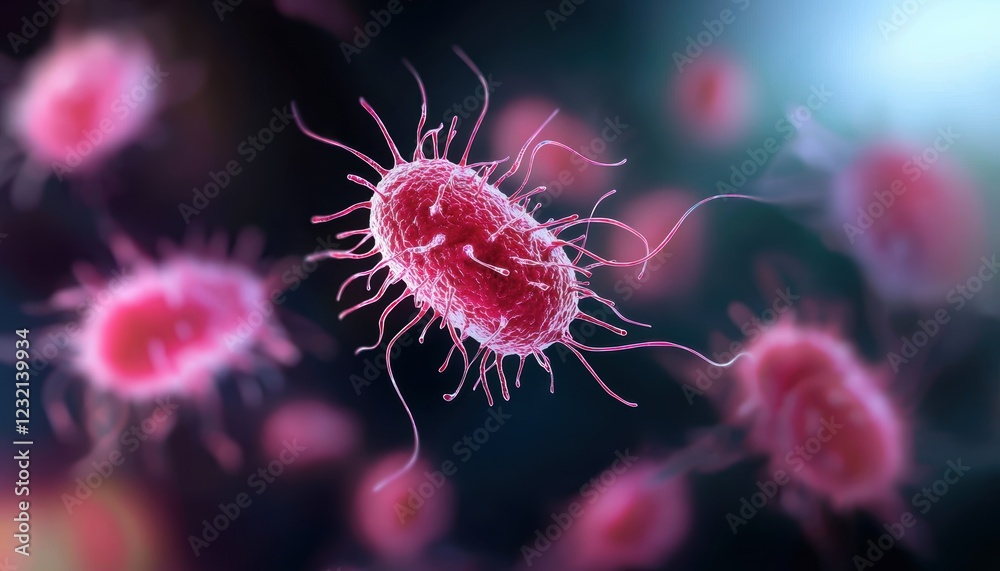This high-fidelity illustration depicts salmonella bacteria in vivid ...