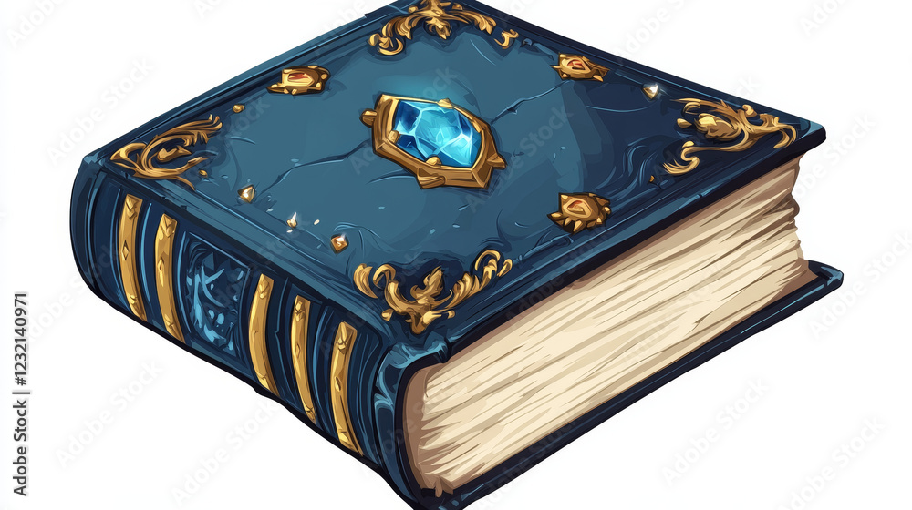 Old magic book for fantasy game vector ui icon. Wizard alchemy and ...