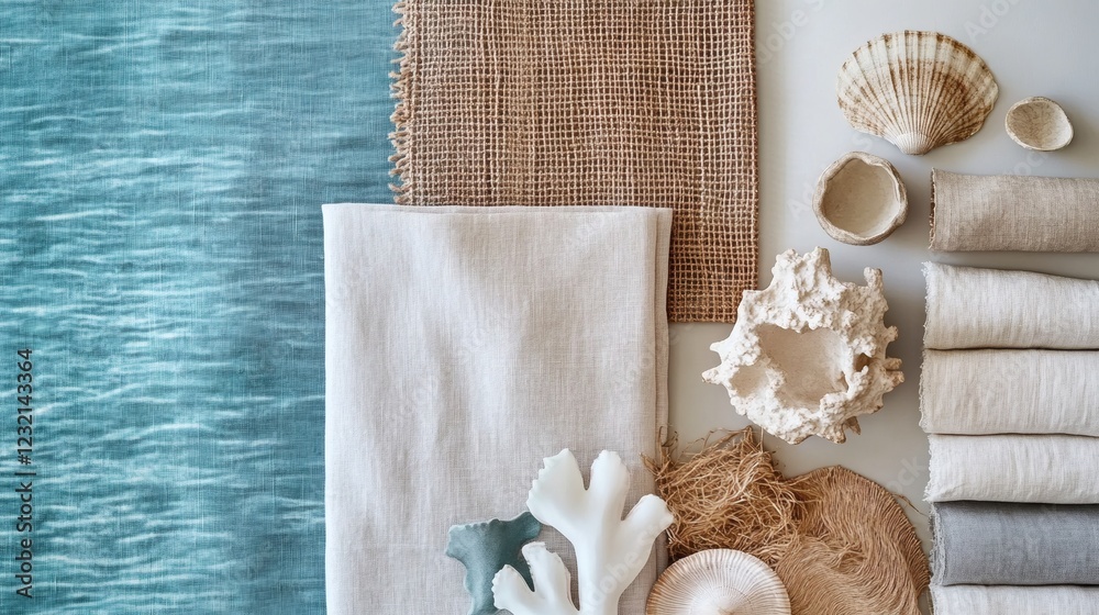 Coastal Texture and Fabric Swatches Beach House Design Inspiration Stock Photo | Adobe Stock