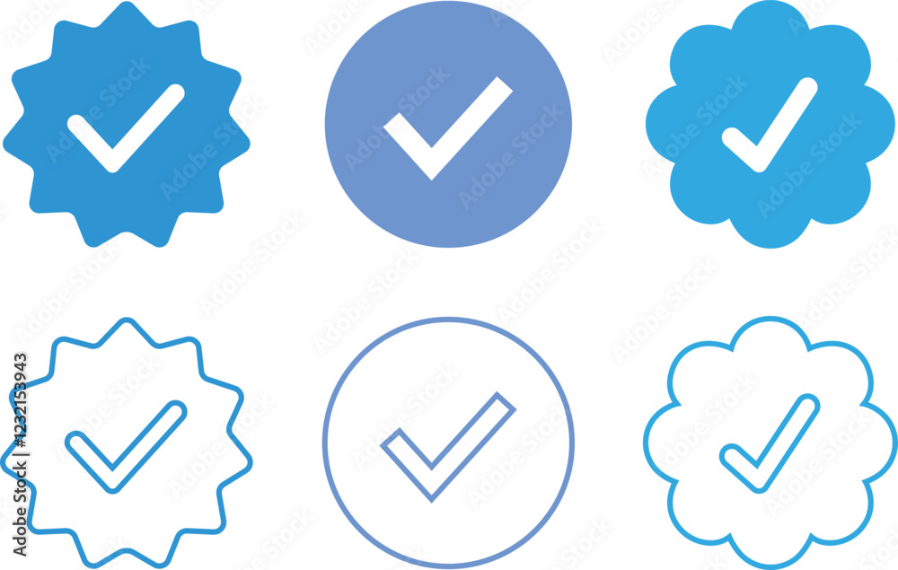 Stock-Vektorgrafik „Verified tick badge icon set isolated on ...