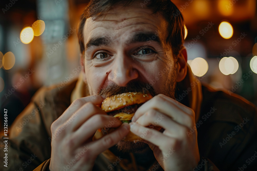 Generative AI Image of Man Eating Fast Food Burger at Night ...
