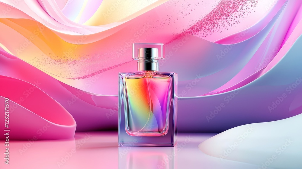Artistic perfume set featuring abstract bottle shapes, holographic ...