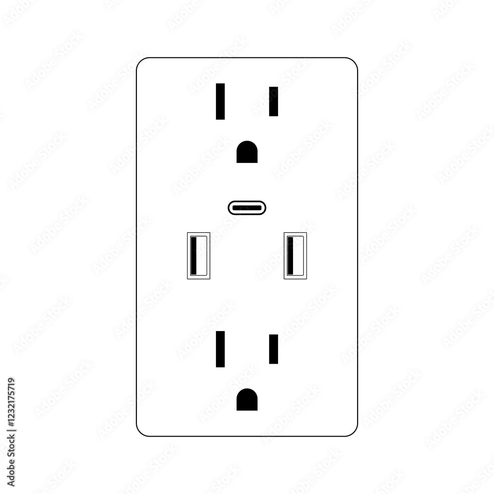 Multi Plug Outlet 2 US smart plug, 2 usb type a port and usb c, Outline ...